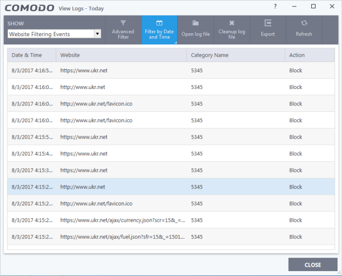 Website Filtering Logs, Web Filter | Comodo Client Security | ITarian